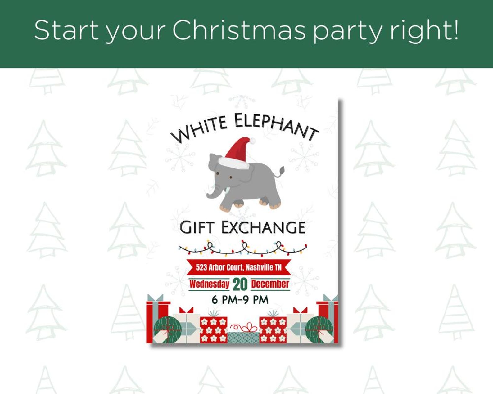 White Elephant Gift Exchange Flyer Template: Customizable Invitation ...