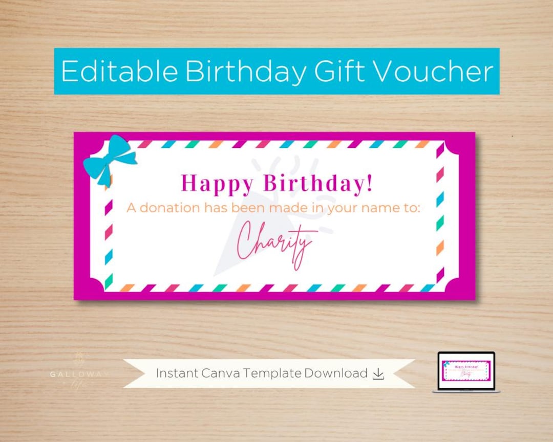 Make a Donation/charity Birthday Gift Voucher: Customizable Ticket ...
