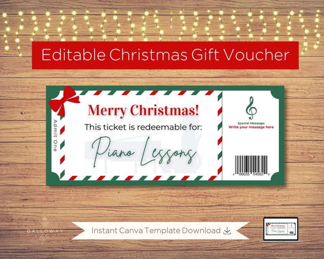 Christmas Piano Lessons Gift Voucher: Customizable Ticket (digital ...