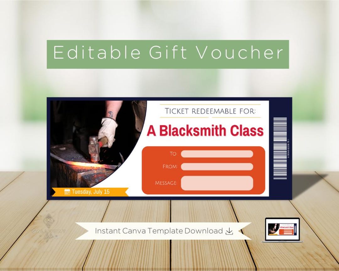 Blacksmith Class Gift Voucher: Customizable Ticket (digital Product ...