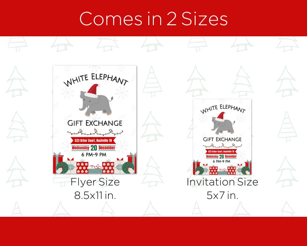White Elephant Gift Exchange Flyer Template: Customizable Invitation ...