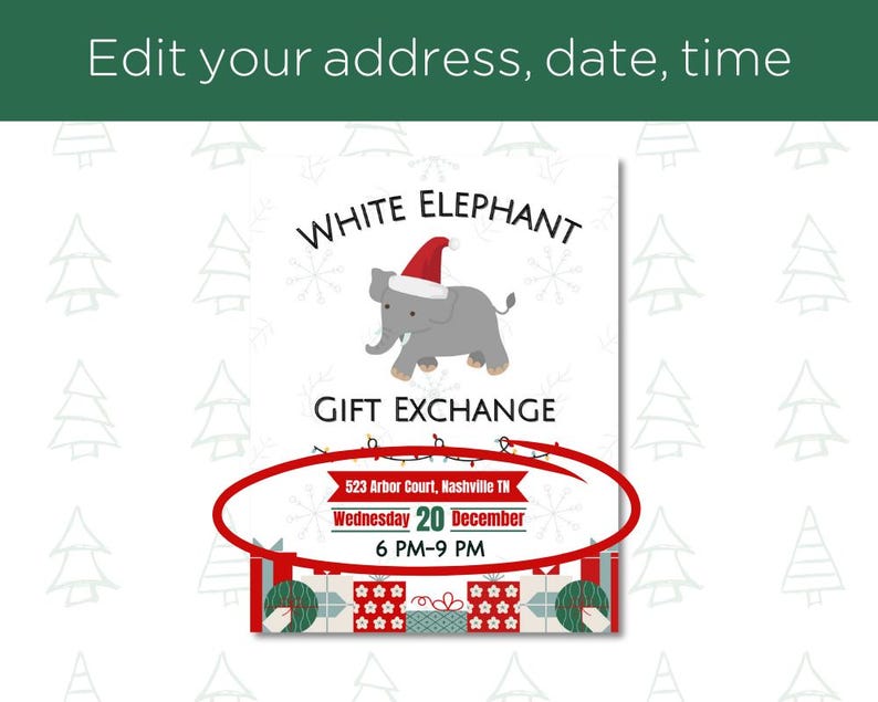 White Elephant Gift Exchange Flyer Template: Customizable Invitation ...