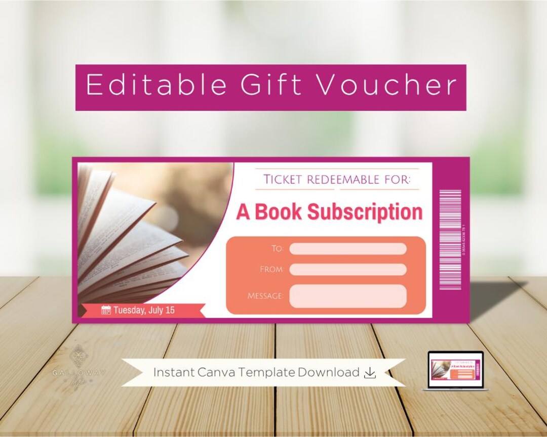 Book Subscription Gift Voucher: Customizable Ticket (digital Product ...