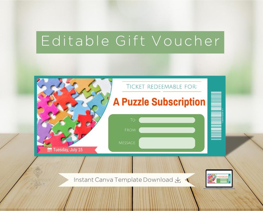 Puzzle Subscription Gift Voucher: Customizable Ticket (digital Product ...