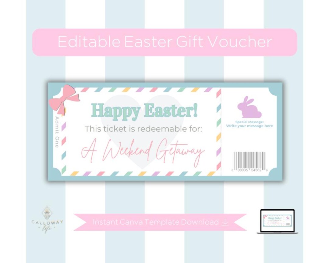 Easter Weekend Getaway Gift Voucher: Customizable Ticket (digital ...