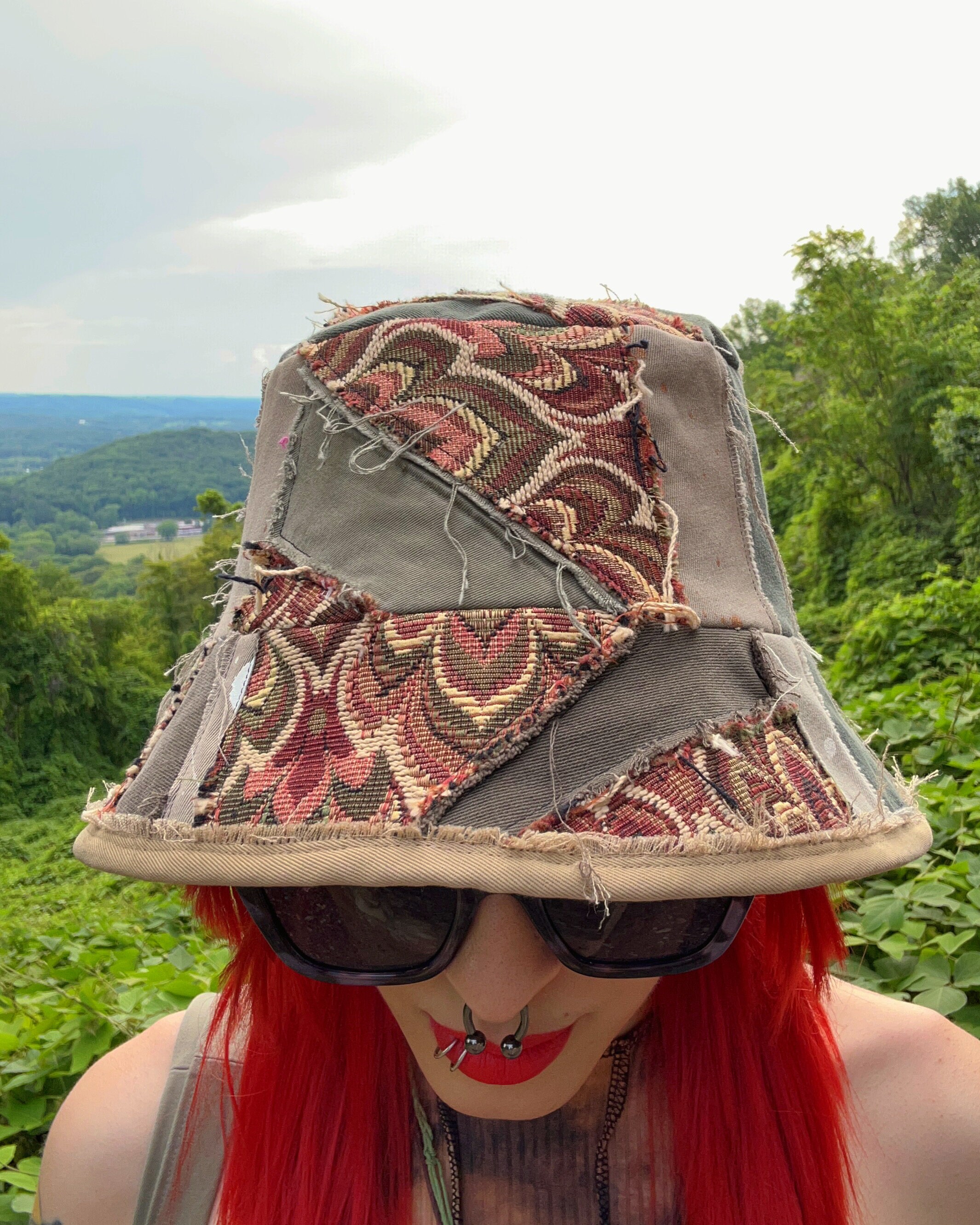 Distressed Patchwork grunge Granny Bucket Hat Unisex Reclaimed Upcycled ...