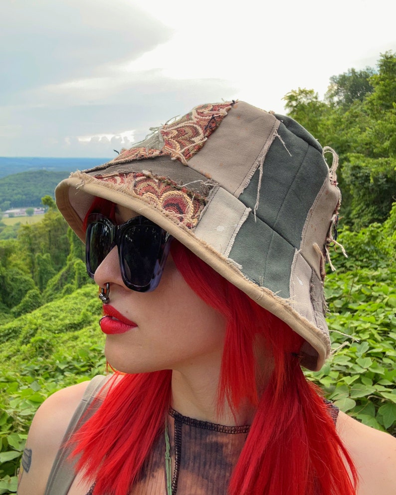 Distressed Patchwork grunge Granny Bucket Hat Unisex Reclaimed Upcycled ...