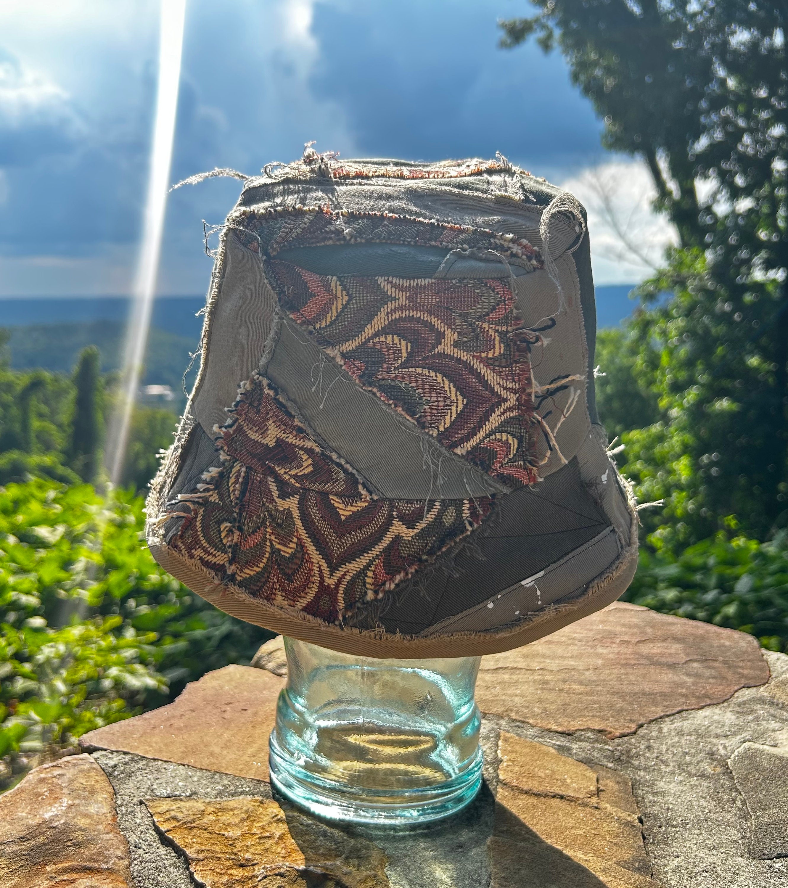 Distressed Patchwork grunge Granny Bucket Hat Unisex Reclaimed Upcycled ...