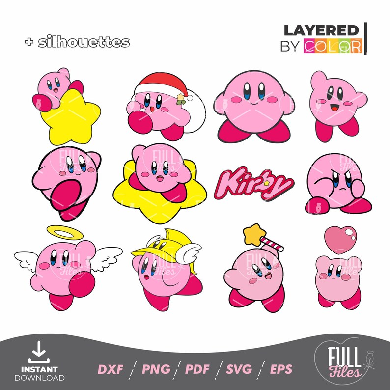 Kirby Bundles Clip Art, SVG, DXF, Png, Eps, Pdf, Instant Download, Cute ...