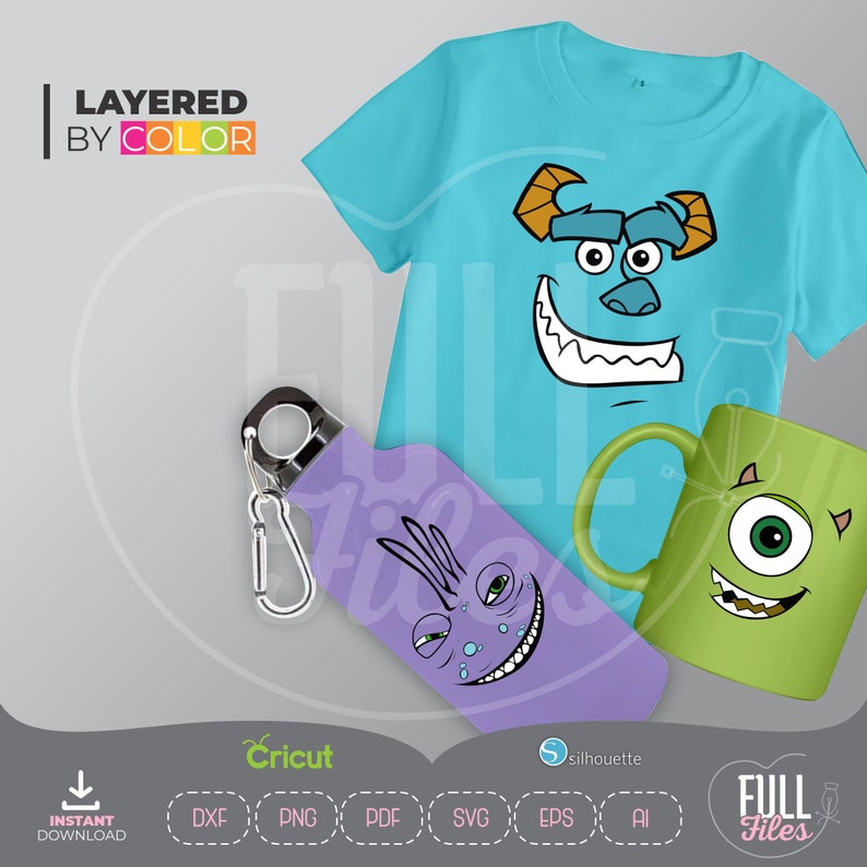 Face Monsters inc , dxf, eps, svg, pdf, png , cricut , silhouette ...