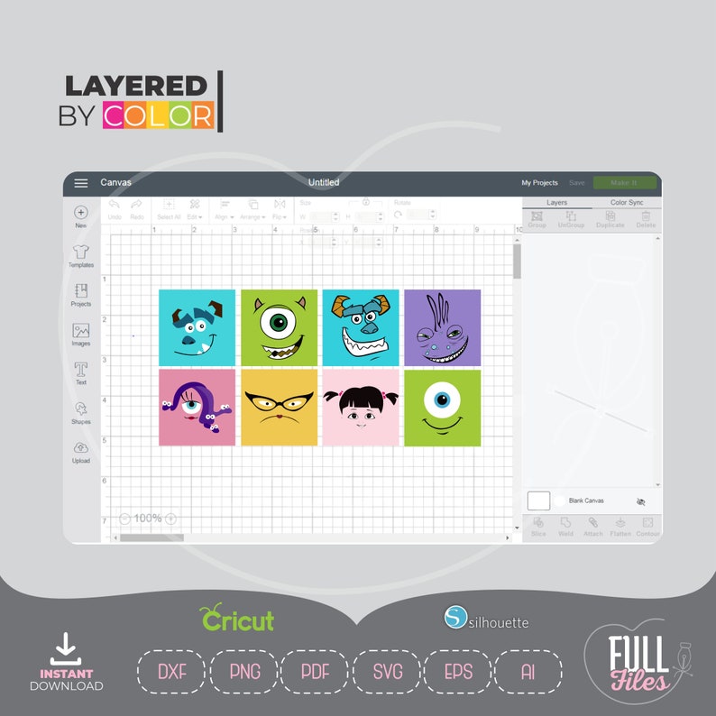 Face Monsters inc , dxf, eps, svg, pdf, png , cricut , silhouette ...