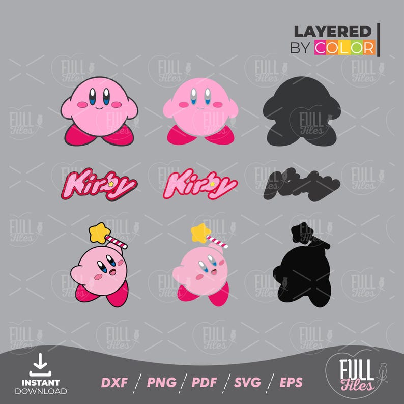 Kirby Bundles Clip Art, SVG, DXF, Png, Eps, Pdf, Instant Download, Cute ...