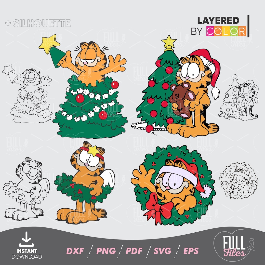 Garfield Christmas, Clip Art, Svg, Pdf, Eps, Png, Dxf, Cricut ...