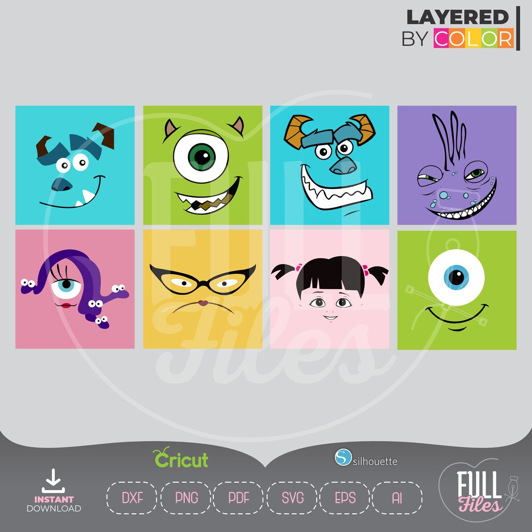 Face Monsters inc , dxf, eps, svg, pdf, png , cricut , silhouette ...