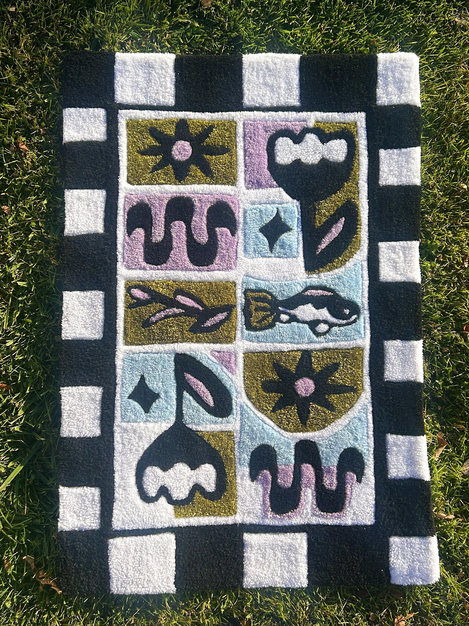 Checkered Rug, Nature Rug, Tufted, Black and White, Funky Rug, Groovy ...