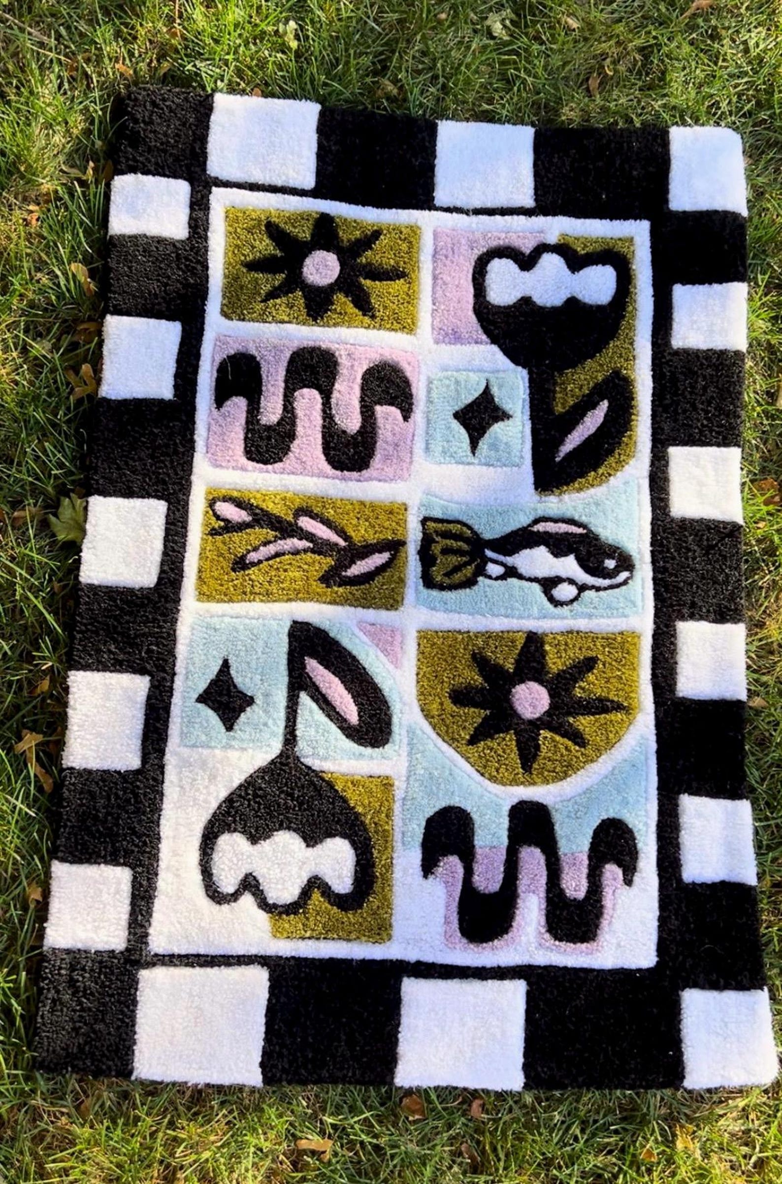 Checkered Rug, Nature Rug, Tufted, Black and White, Funky Rug, Groovy ...