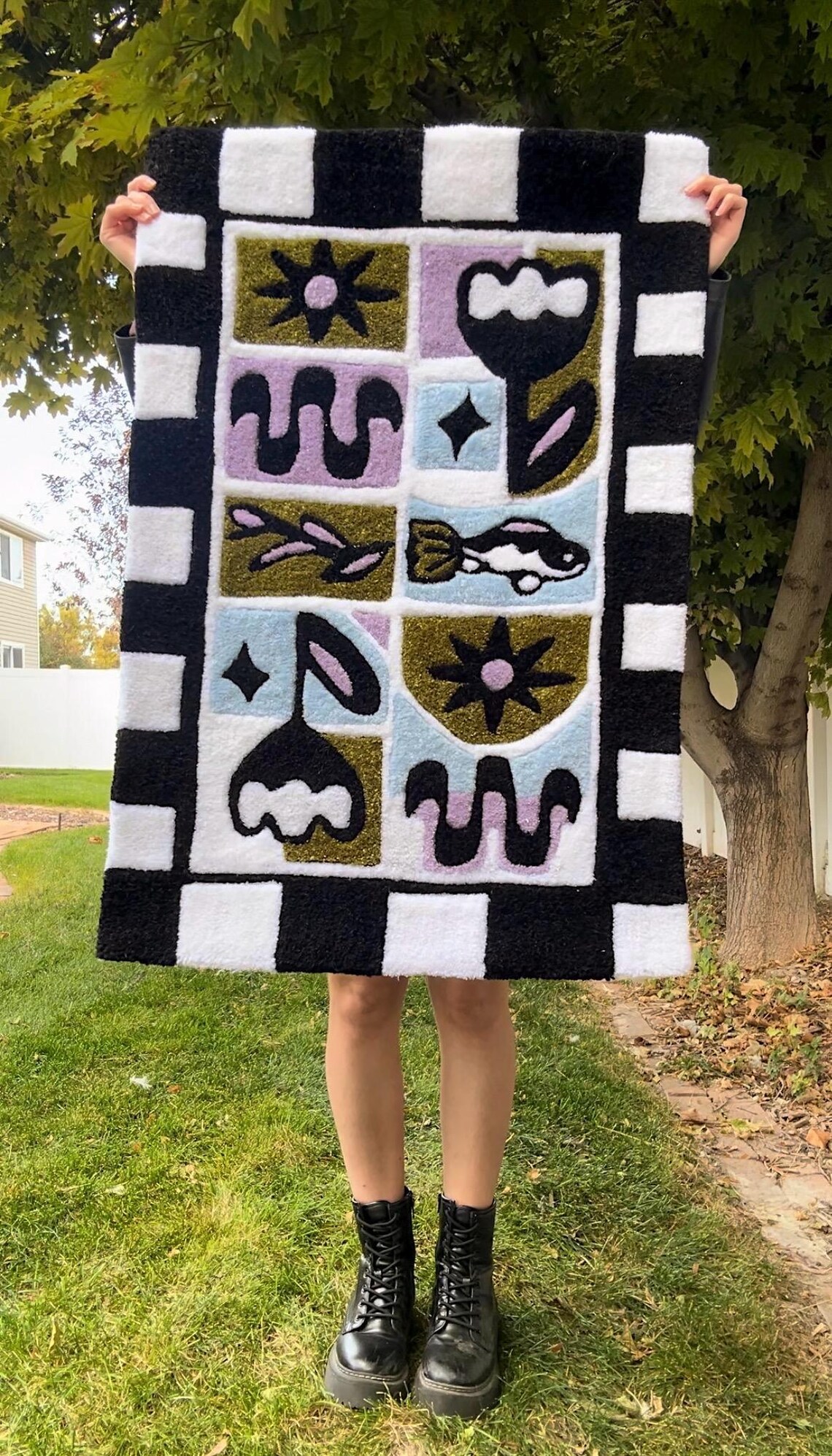 Checkered Rug, Nature Rug, Tufted, Black and White, Funky Rug, Groovy ...