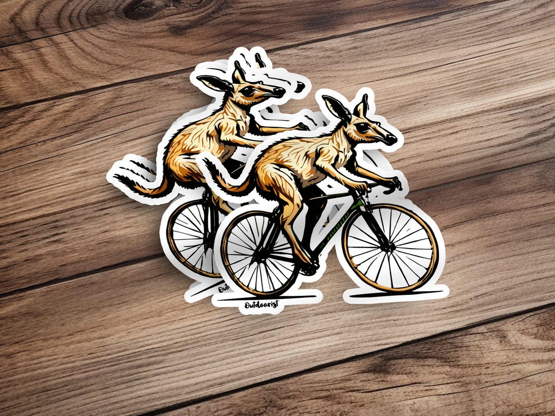 Kangaroo on Bicycle Sticker, Unique Animal Art Sticker, Cartoon Bike ...
