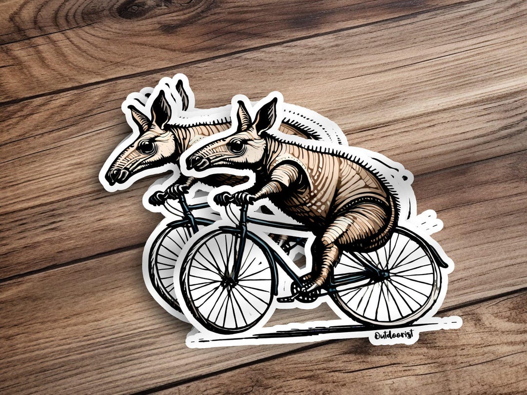 Quirky Armadillo Riding Bicycle Sticker, Funny Armadillo Bike Sticker ...