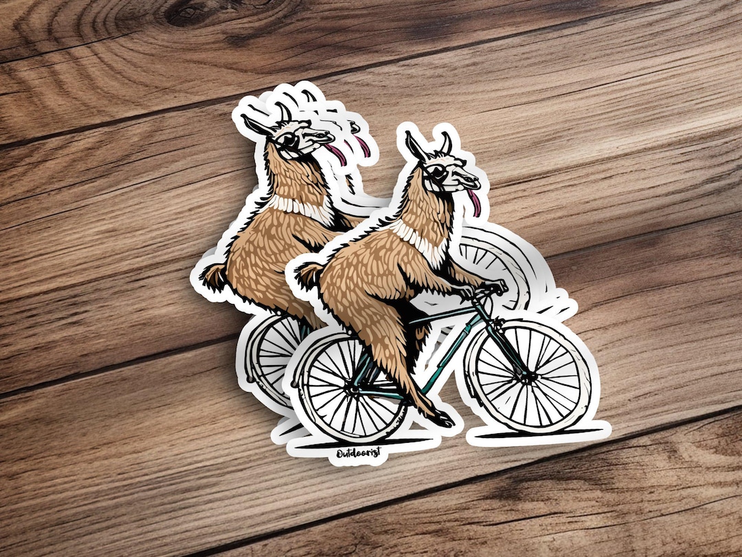 Llama Sticker, Llama on Bicycle Decal, Cute Animal Sticker for Laptops ...