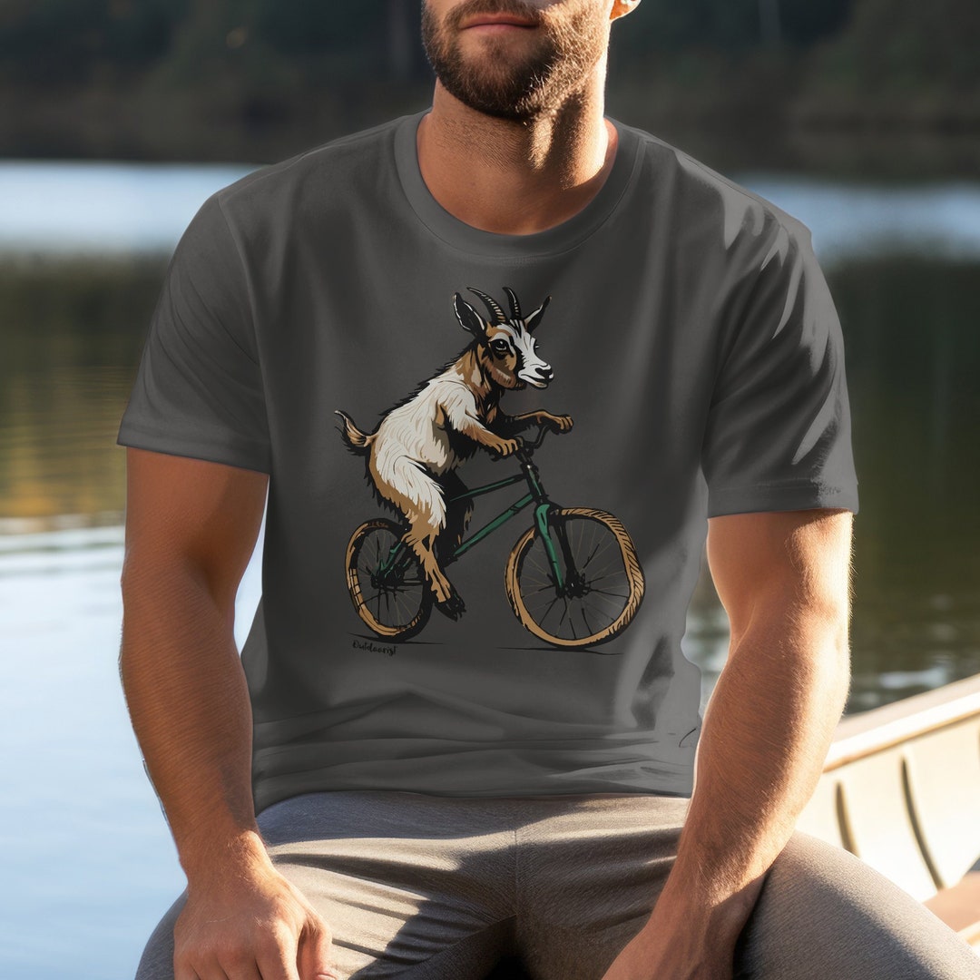 Goat Riding a Bike T-shirt | Unisex Cycling Tees, Fun Gifts for Bike ...
