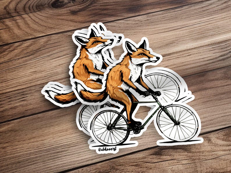 Fox on Bicycle Sticker for Laptop Water Bottle Décor, Cute Animal ...