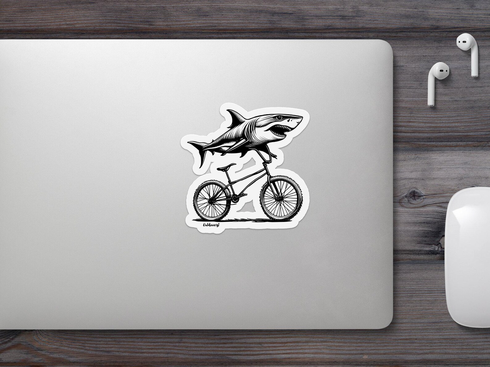 Great White Shark Riding Bicycle Sticker, Fun Vinyl Decal, Unique Car ...