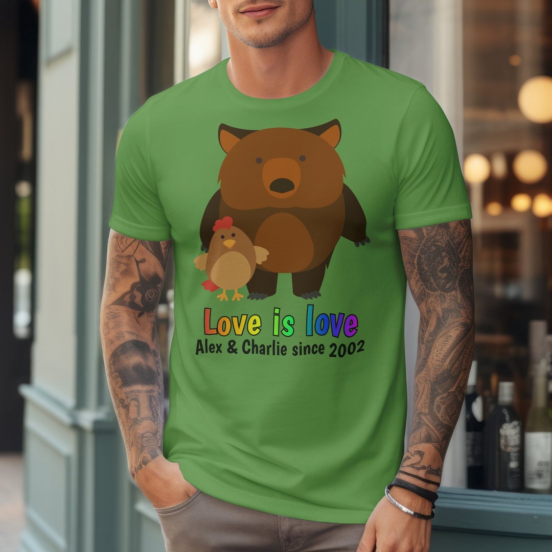 Personalized LGBTQ Pride T-shirt, Love is Love, Bear and Chicken Tee ...