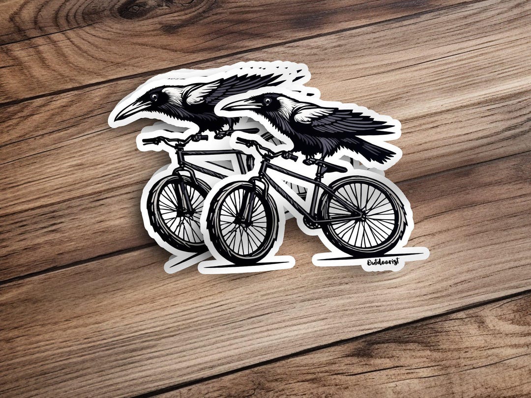 Raven on Bicycle Sticker, Unique Bird Sticker, Black and White Vinyl ...
