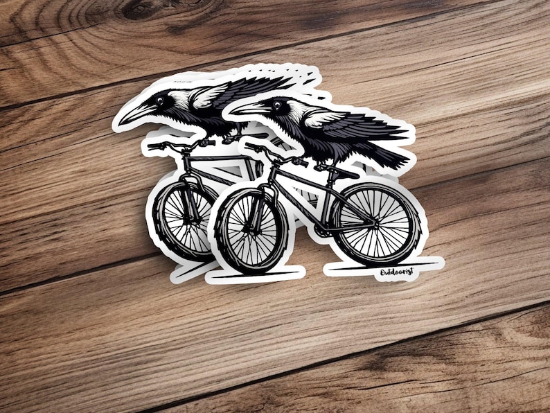 Raven on Bicycle Sticker, Unique Bird Sticker, Black and White Vinyl ...
