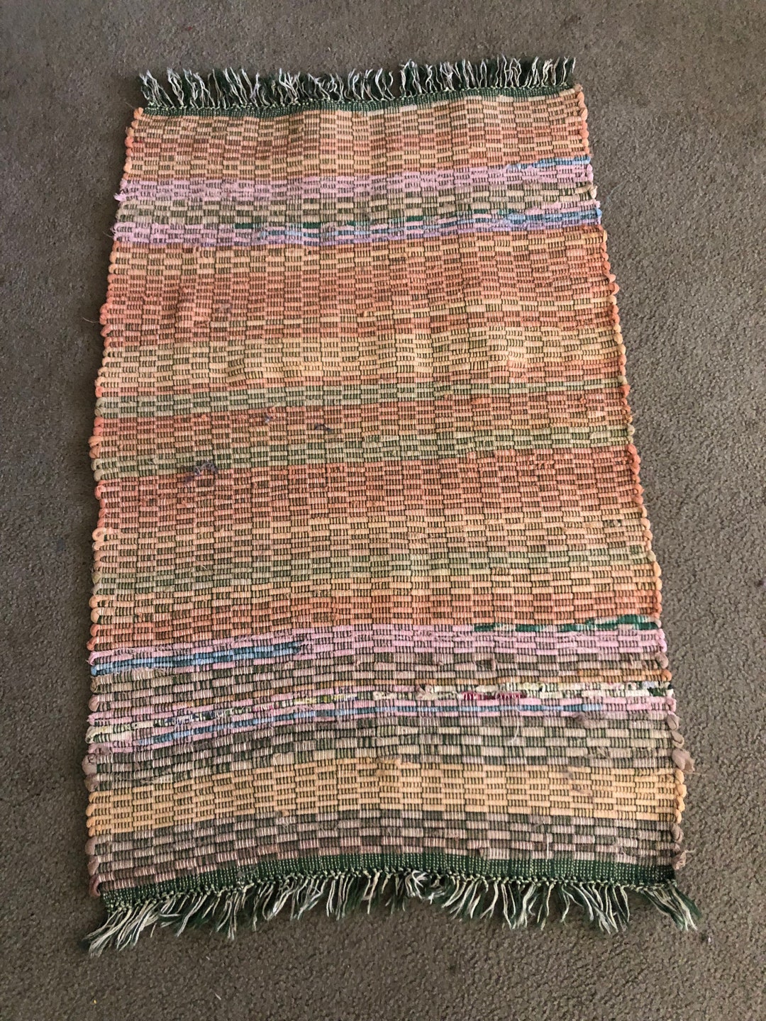 Vintage Handwoven Rag Rug, Colorful Rug, Hit and Miss Rug New Old Stock ...