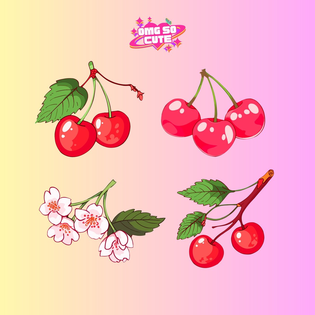 Cherries Clipart PNG, 24 Cherries Bundle Set, Cherries Illustration ...