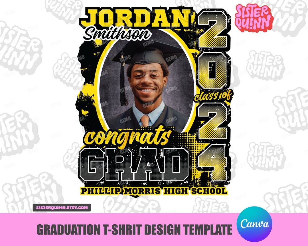 Congrats Grad Graduation Black and Yellow Canva Template Class of 2024 ...