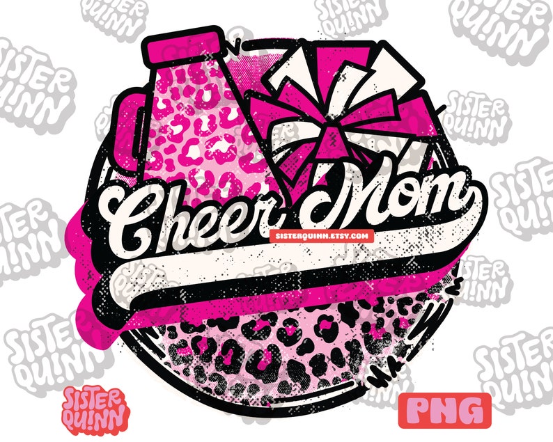 Cheer Mom Pink Cheetah Sublimation PNG Mama Leopard, Cheerleader, Pom ...