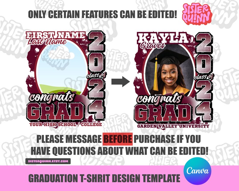 Congrats Grad Graduation Maroon Canva Template Class of 2024, Grad Crew ...