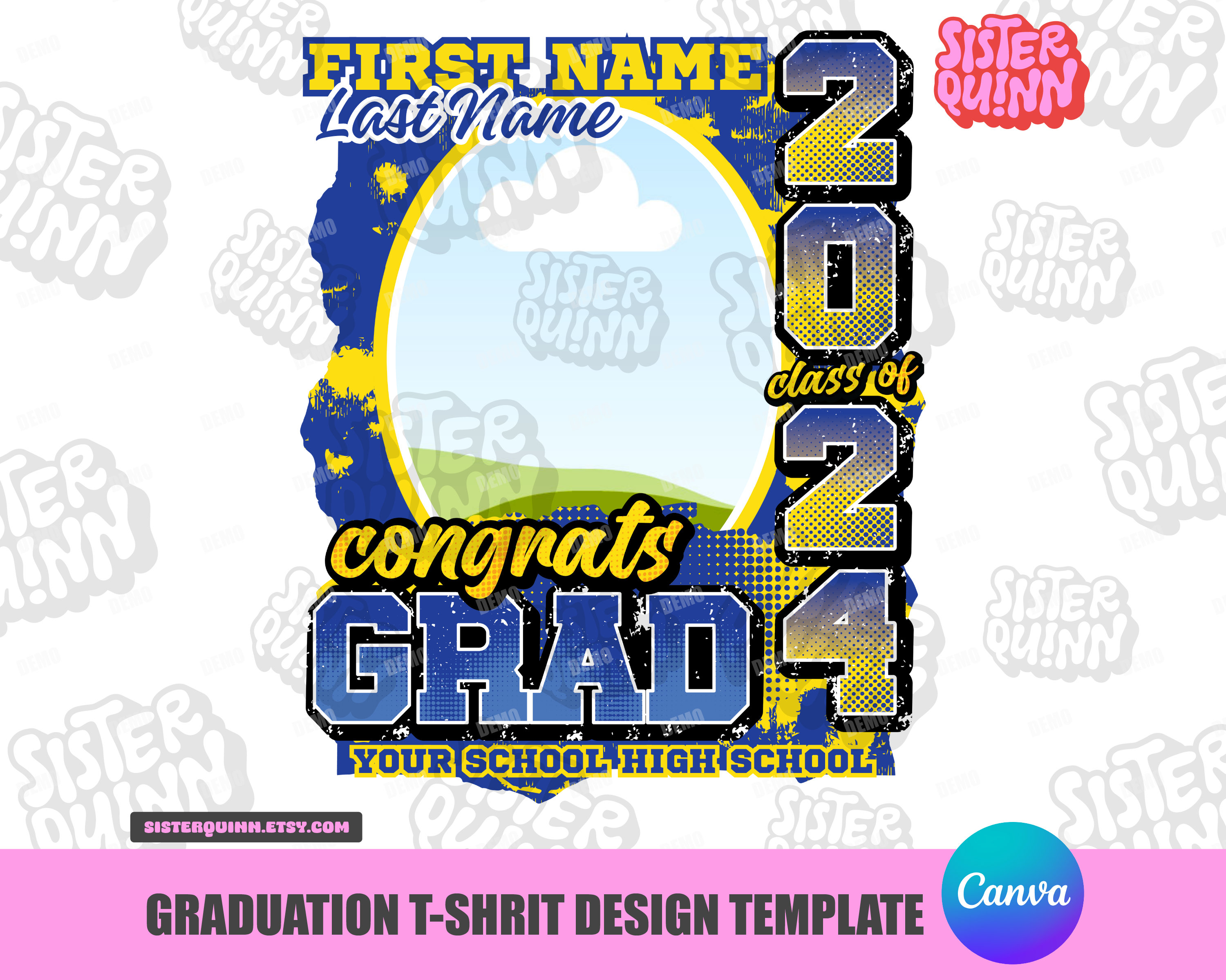 Congrats Grad Graduation Blue and Yellow Canva Template Class of 2024 ...