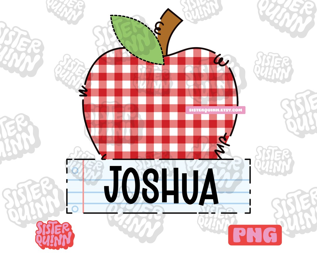Gingham Apple With Paper Name Plate Faux Applique Sublimation PNG ...