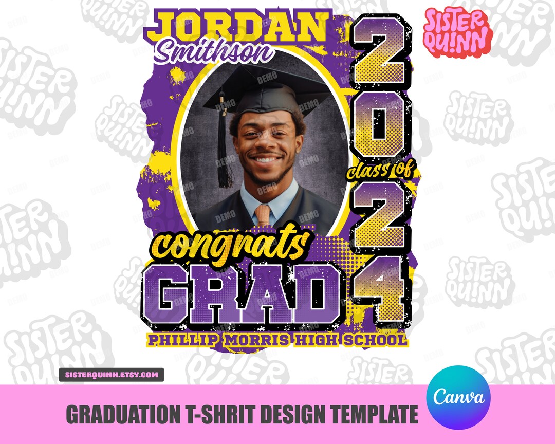 Congrats Grad Graduation Purple and Yellow Canva Template Class of 2024 ...