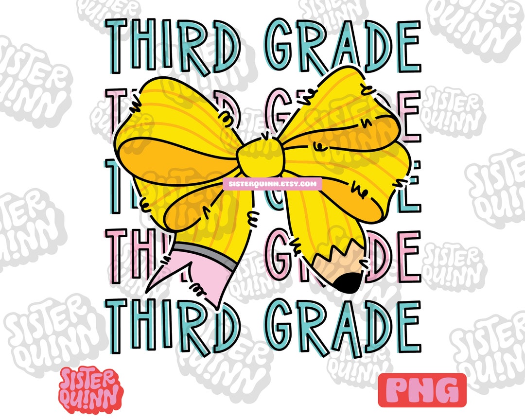 Third Grade Pencil Bow Sublimation PNG Girls Back to School PNG, 3rd ...