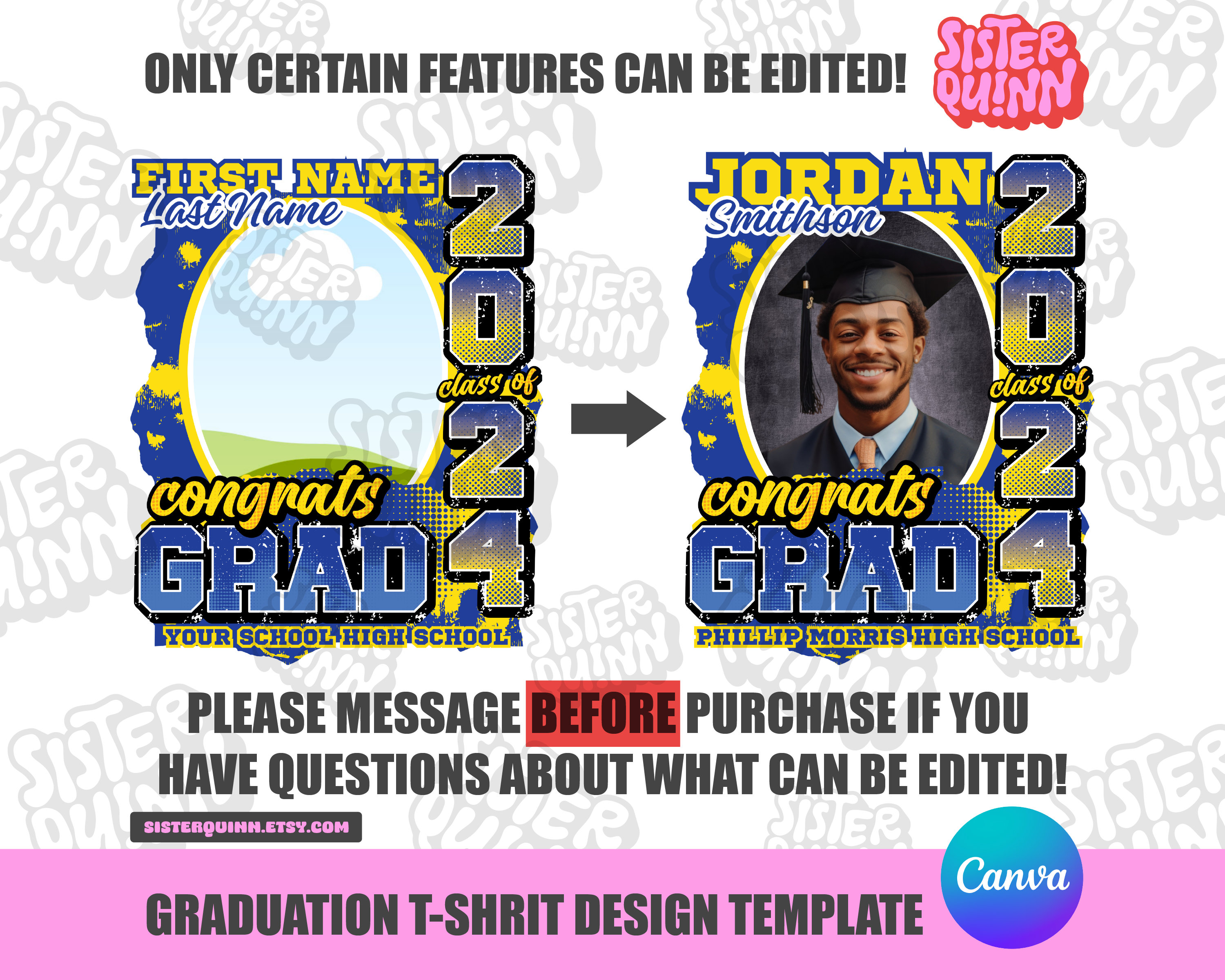 Congrats Grad Graduation Blue and Yellow Canva Template Class of 2024 ...