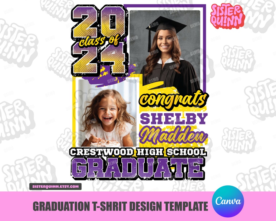 Congrats Graduate Graduation Purple and Yellow Canva Template Class of ...