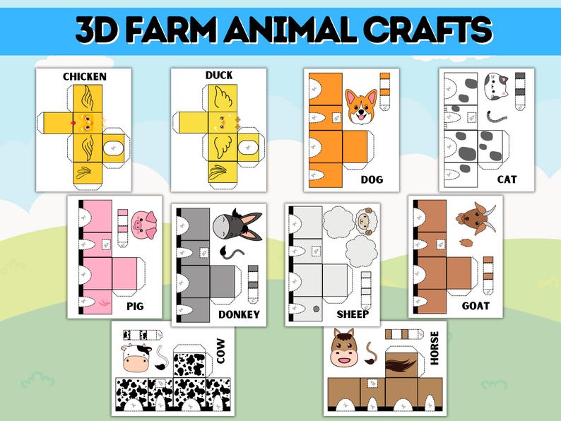 3D Farm Animal Crafts | Cut and Paste Activities for Preschool ...