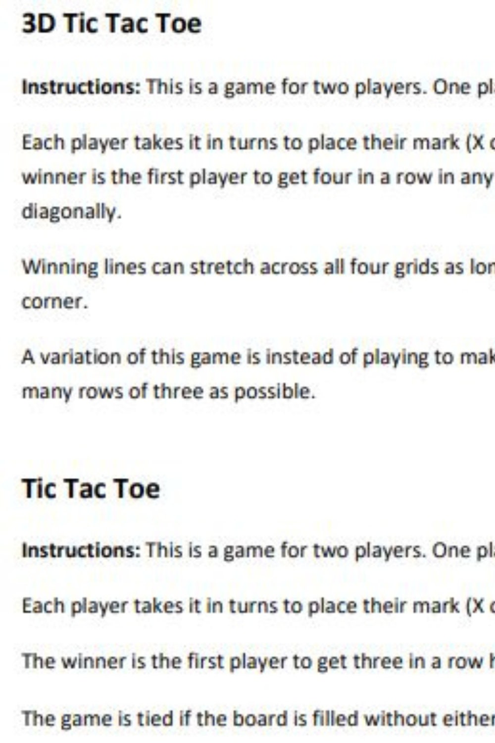 3D Tic Tac Toe Printable Game for Kids - Pen and Paper Family Games ...