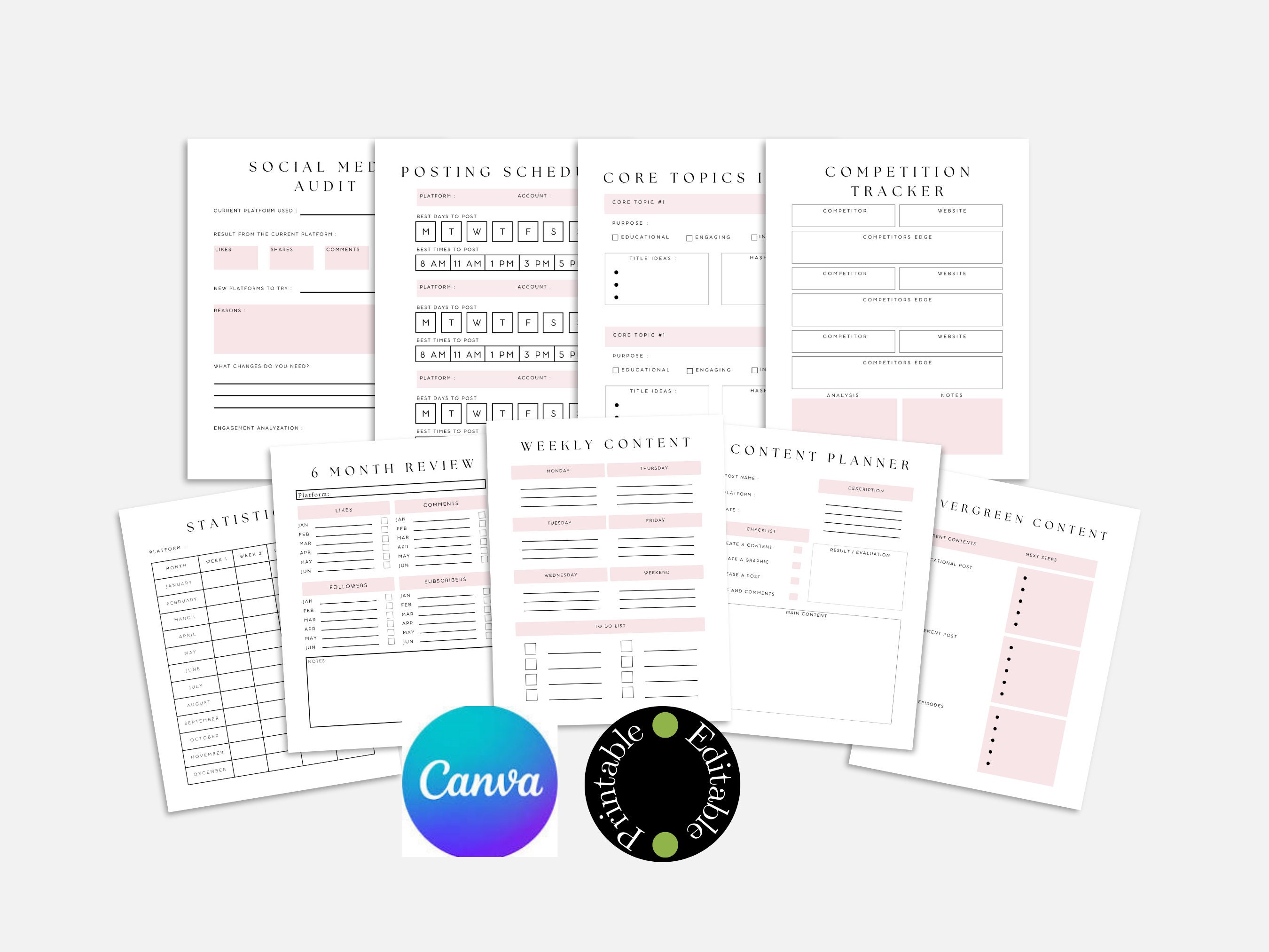EDITABLE Social Media Content Calendar Social Media Marketing Planner ...