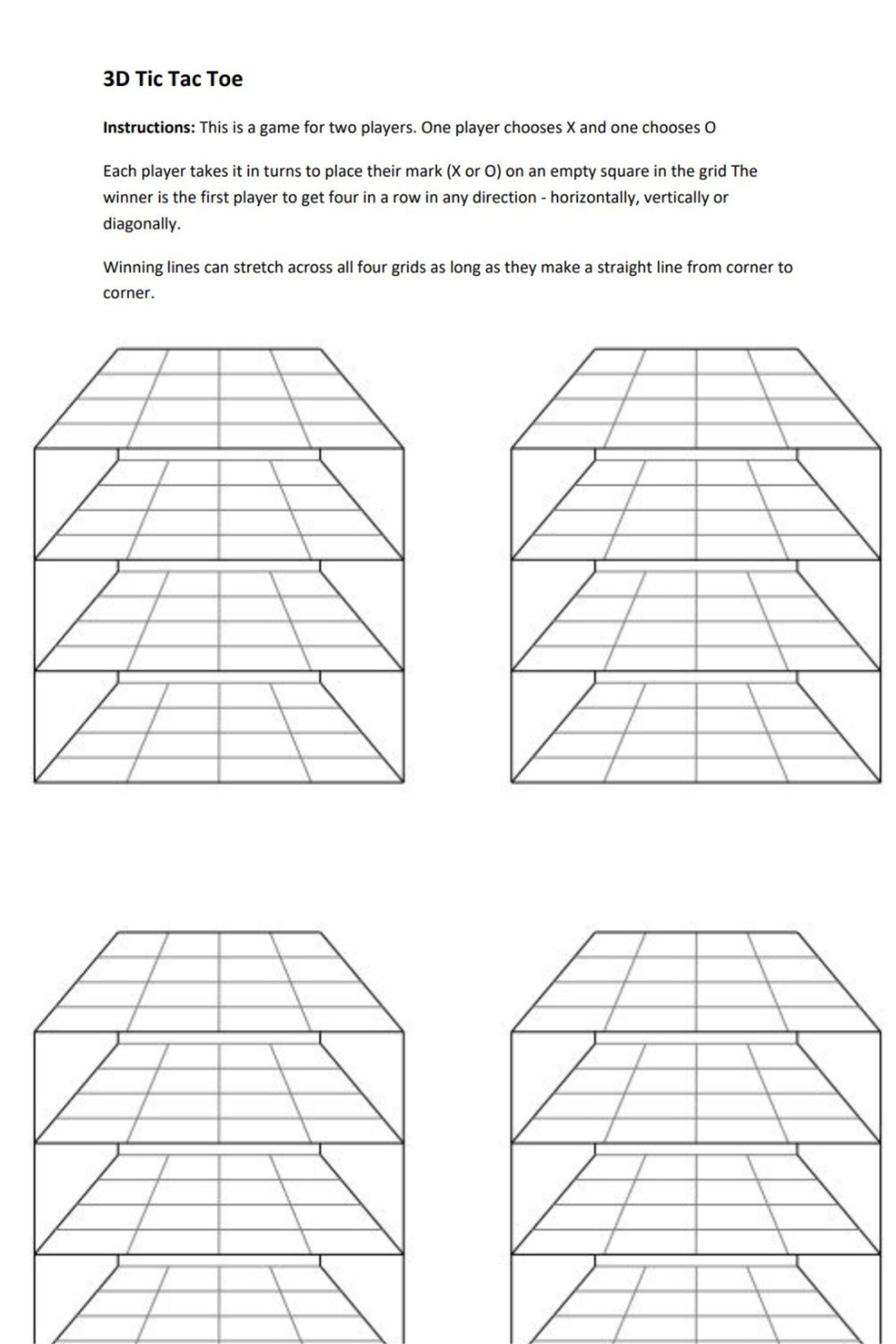 3D Tic Tac Toe Printable Game for Kids - Pen and Paper Family Games ...
