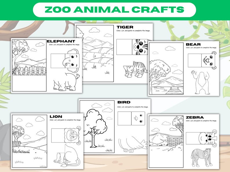 Zoo Animal Crafts | Color, Cut, and Paste Activities for Preschool ...