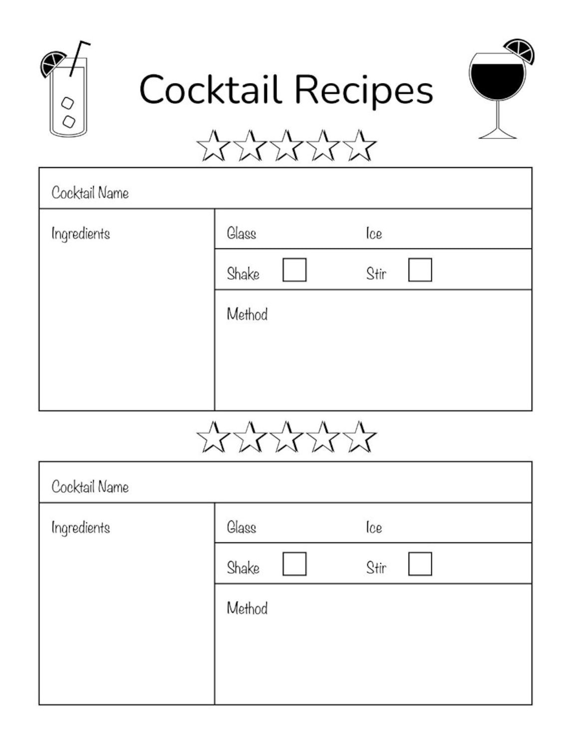Cocktail Recipe Journal - Blank Mixology Journal Ready to Print for ...