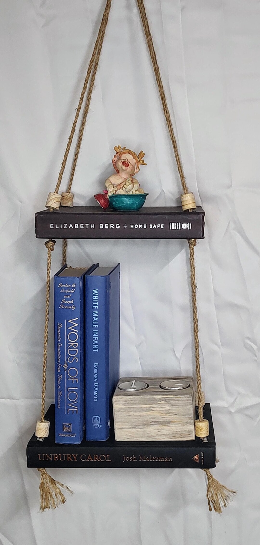 Boho Hanging Bookshelf - Handmade Floating Rope Shelf for Book Lovers ...