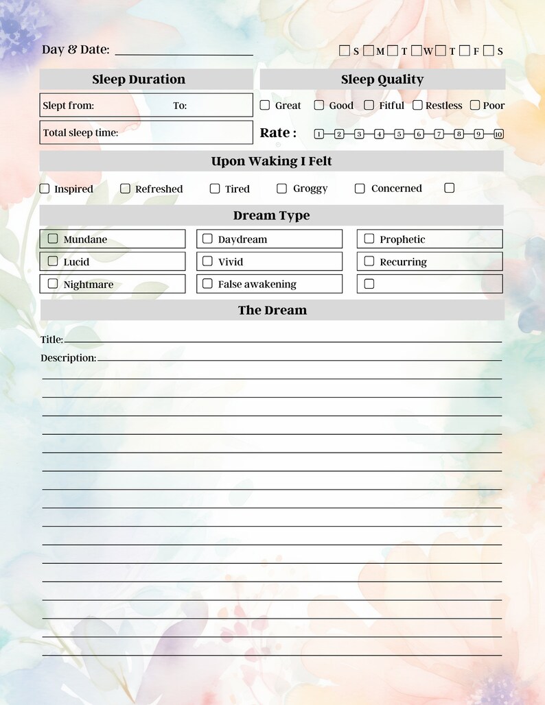 Editable Dream Journal | Dream Planner Printable | Dream Tracker ...