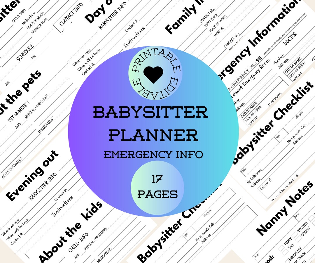 Babysitter Notes | Babysitter Planner | in Case of Emergency | Daycare ...